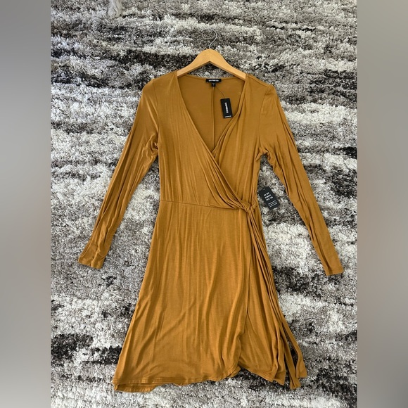Express | Dresses | Express Mustard Wrap Dress | Poshmark